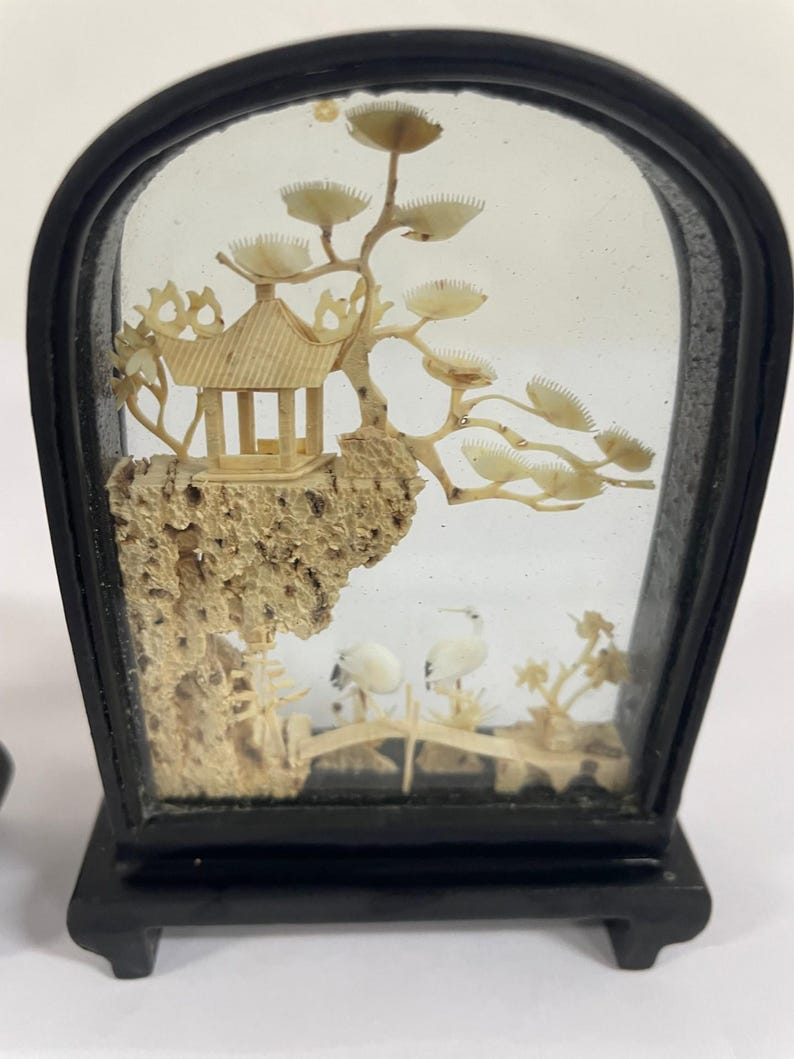 Vintage Japanese Cork Art Dioramas With Cranes PAIR - Etsy