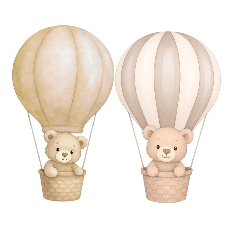 Teddy Bear Hot Air Balloon Clipart, Watercolor Teddy Bear Boy Baby Shower Blue, Green, Neutral ...