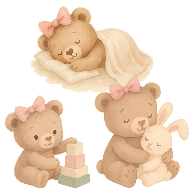Watercolor Teddy Bear Pink Girl Clipart, Cute Teddy Bear Baby Girl Baby ...