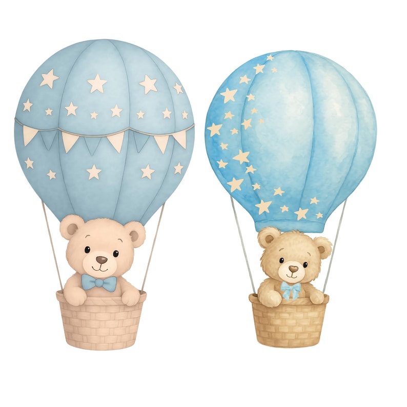 Teddy Bear Hot Air Balloon Clipart, Watercolor Teddy Bear Boy Baby Shower Blue, Green, Neutral ...