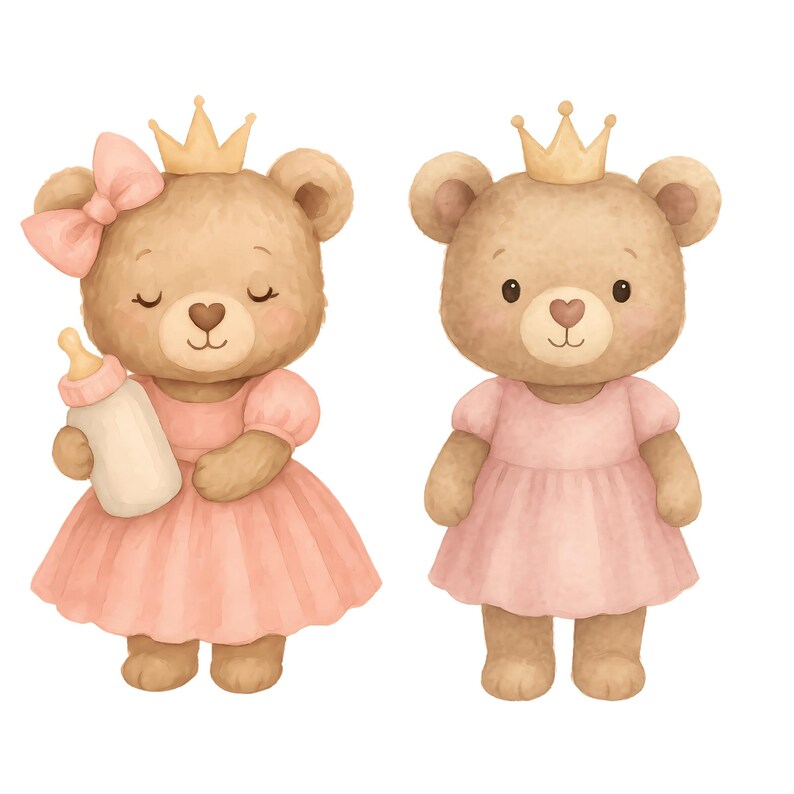 Watercolor Teddy Bear Pink Girl Clipart, Cute Teddy Bear Baby Girl Baby ...