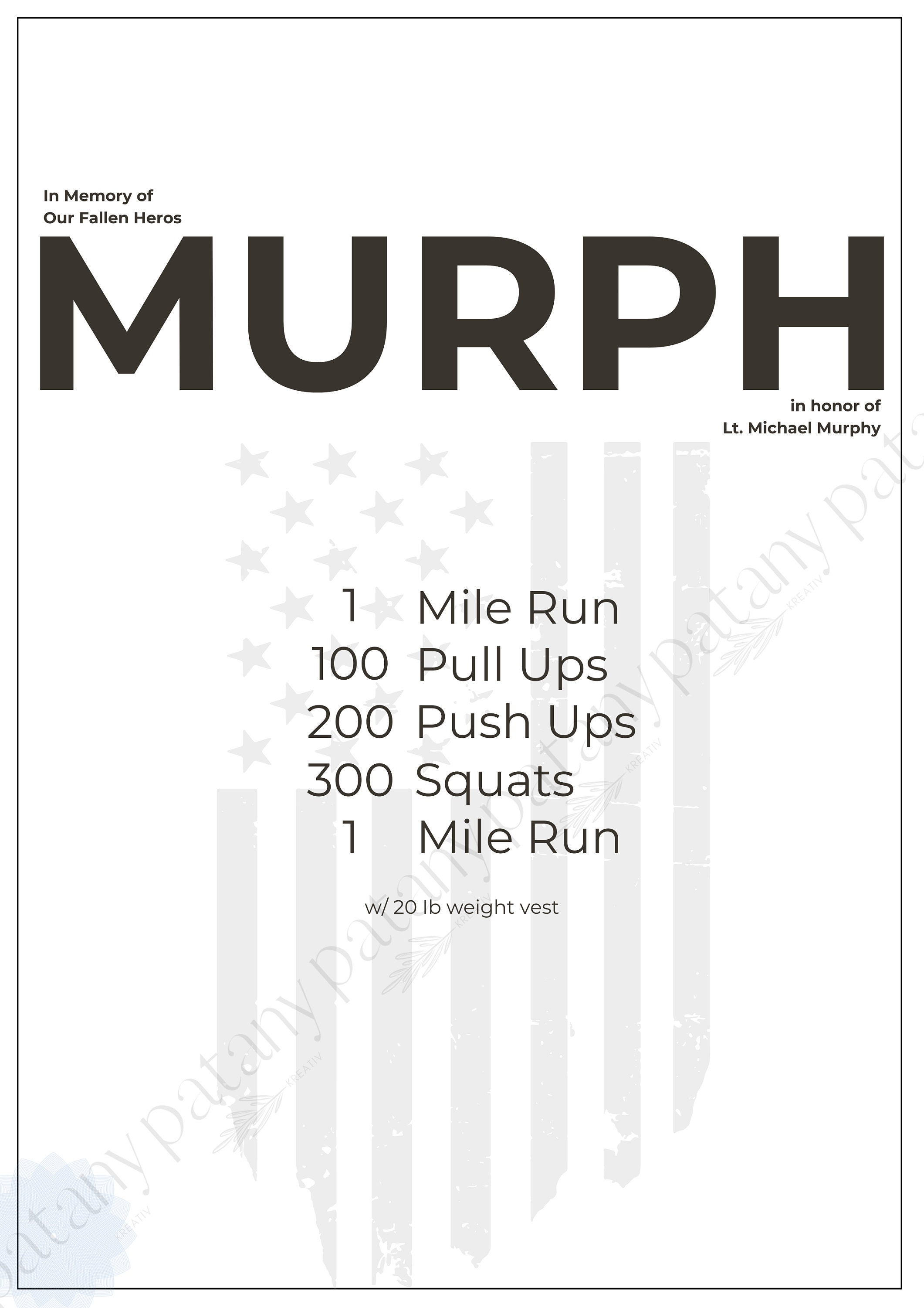 Crossfit Murph Hero Workout Poster | Digital Download | Crossfit Murph Poster | Crossfit Workout ...