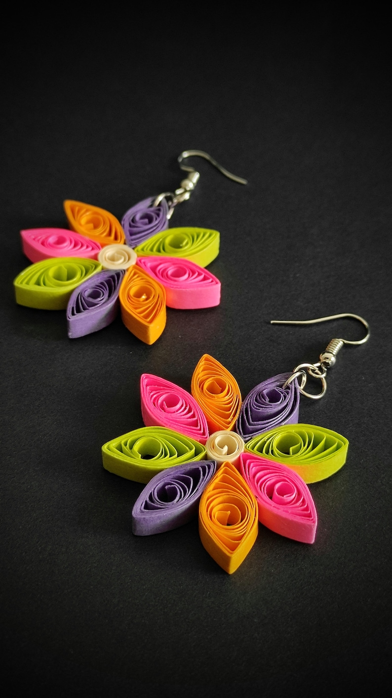 Colorful Flower Paper Earring, Handmade Jewelry, Quilling Art, Eco ...