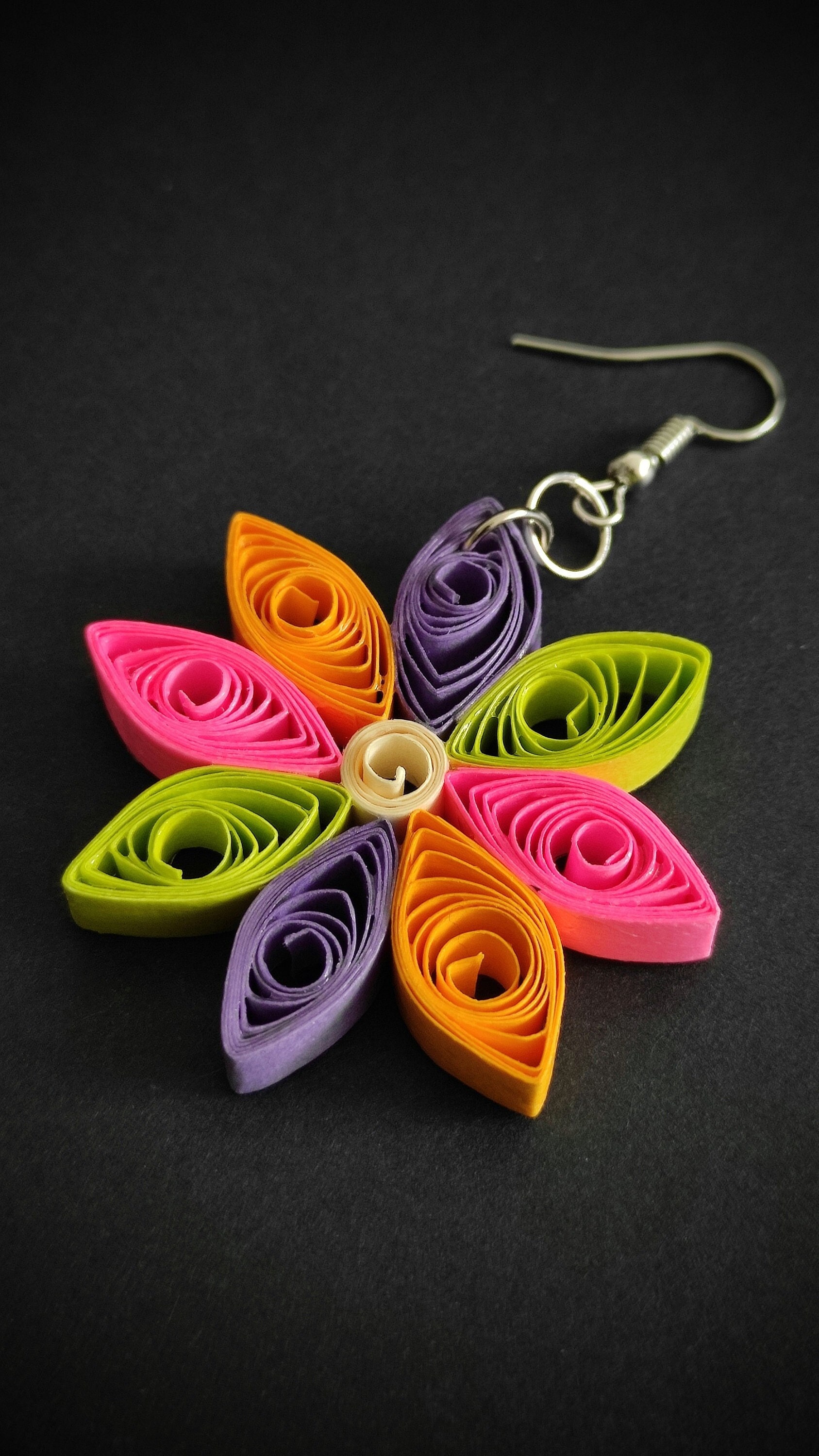 Colorful Flower Paper Earring, Handmade Jewelry, Quilling Art, Eco ...