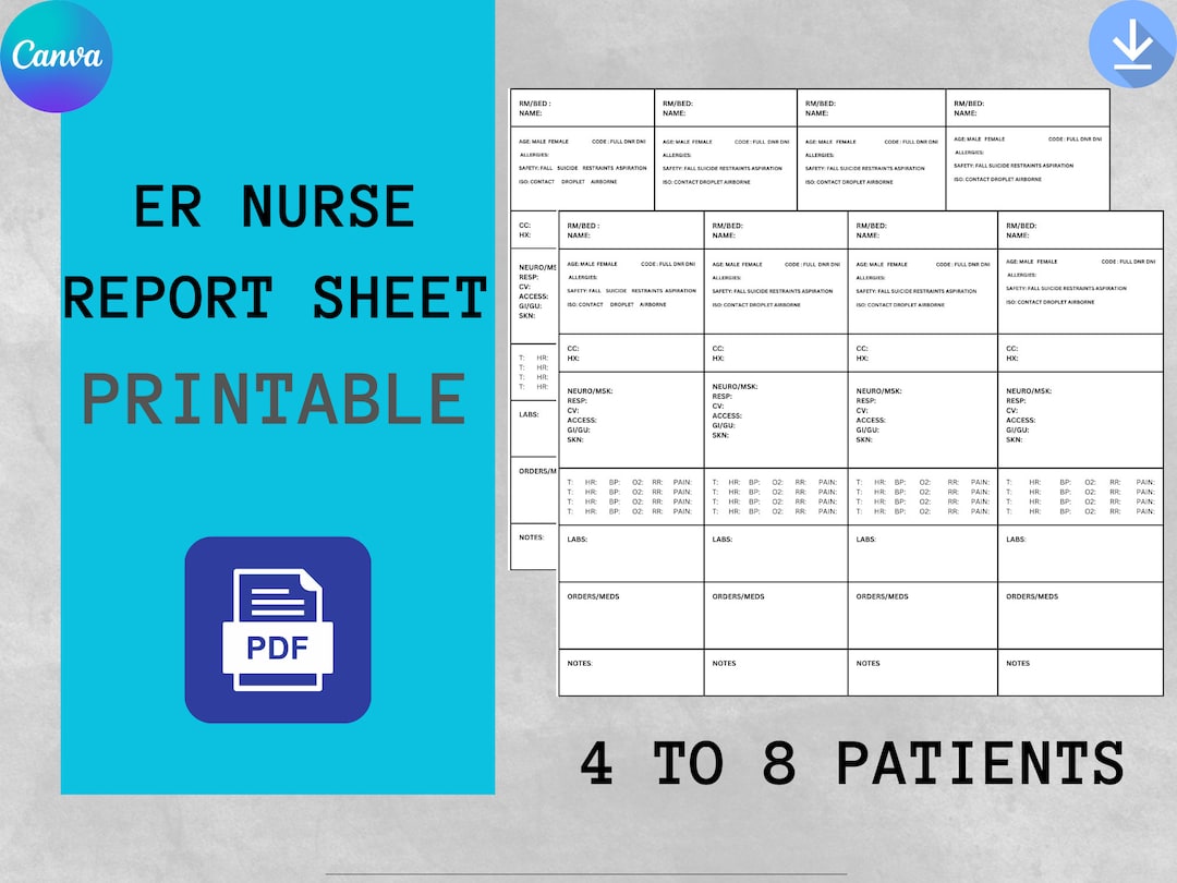 ER Nurse Report Sheet SBAR Nurse Report Sheet ICU Report Sheet - Etsy