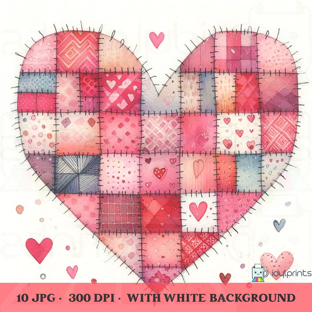 Watercolor Coquette Patchwork Patterned Hearts Valentines Day Clipart ...
