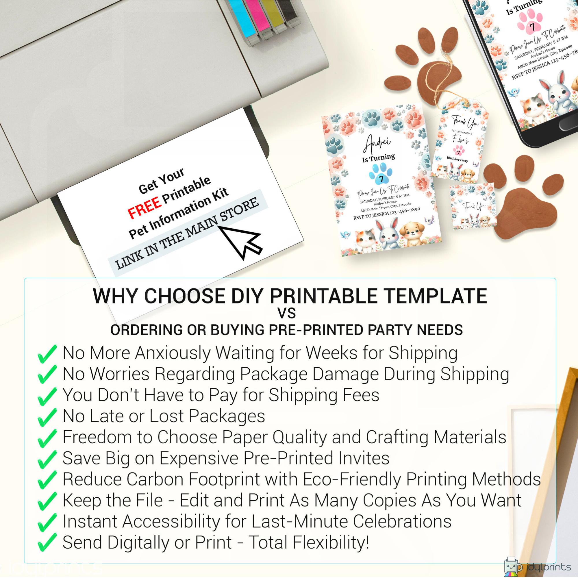Editable Birthday Party Invitation Template, Pets Animal Kids Party Pet ...