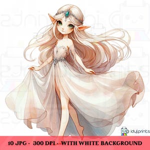 Fantasy Elf Princess Watercolor Clipart, 10 JPG 300 DPI Printable ...