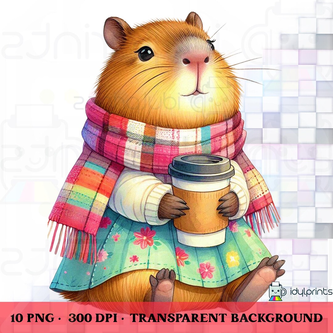 Selfcare Cozy Capybaras With Coffee Clipart, Watercolor Cute Self Care ...