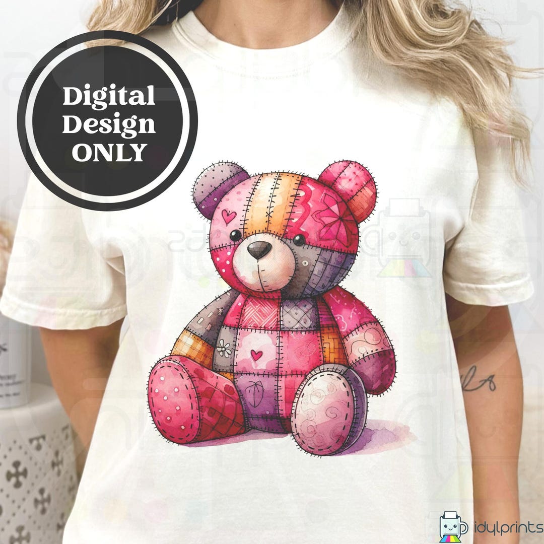Cozy Whimsical Patchwork Teddy Bear Clipart, Watercolor Quilt Bears ...
