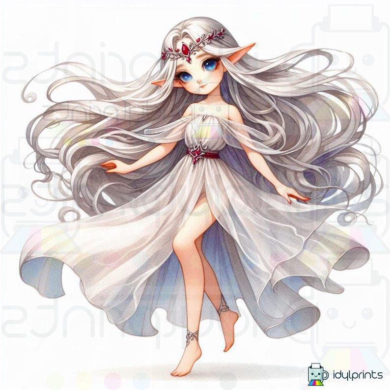 Fantasy Elf Princess Watercolor Clipart, 10 JPG 300 DPI Printable ...