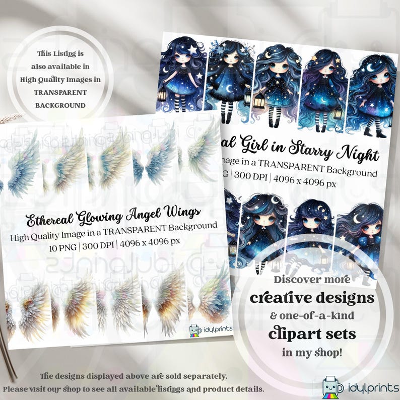 Ethereal Glowing Angel Wings Clipart, 10 JPG 300 DPI Watercolor White ...