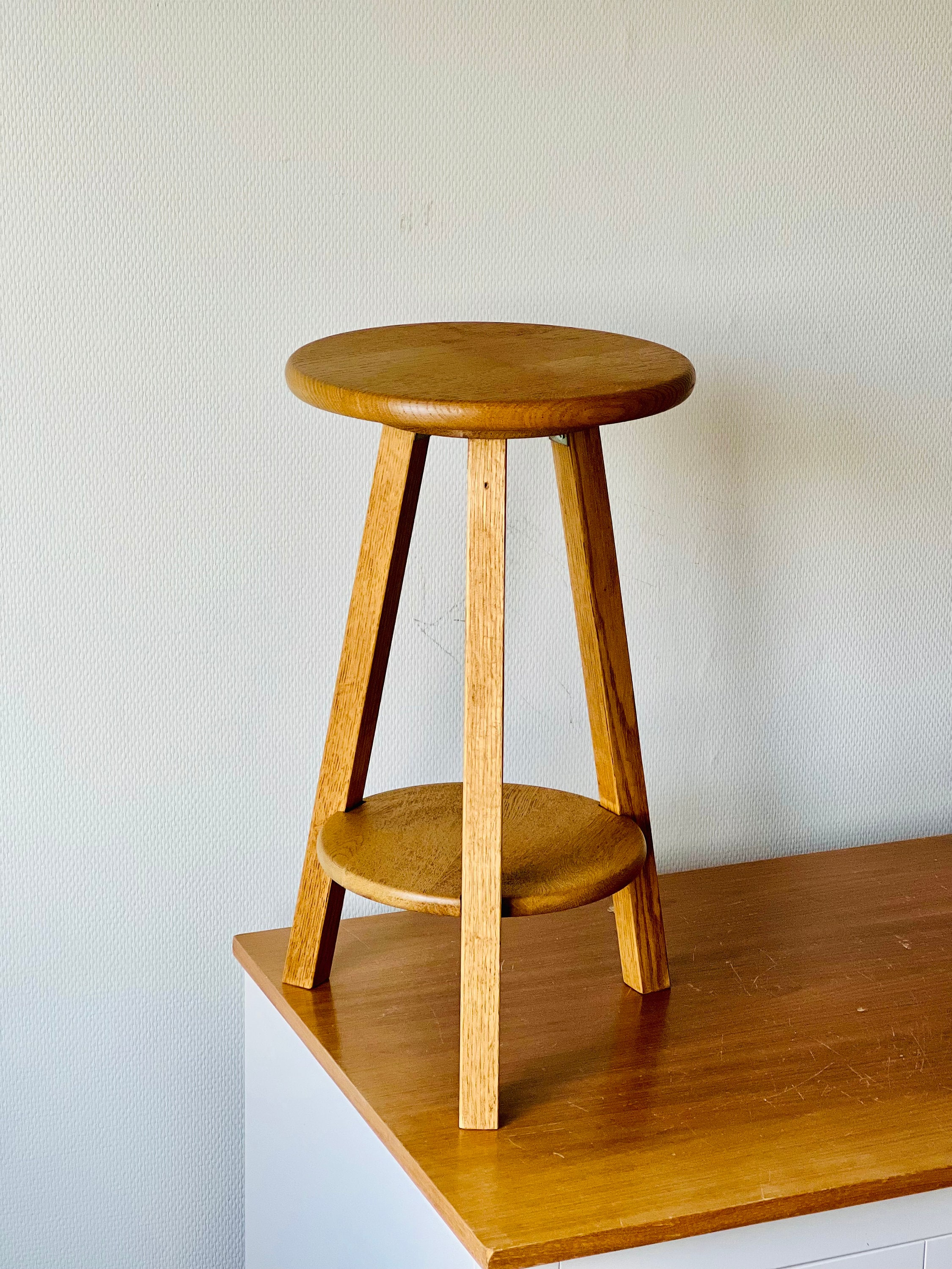 Modernist Oak Stool Solid Oak Round Side Table / Coffee Table / Living Room Table / Plant Stand ...