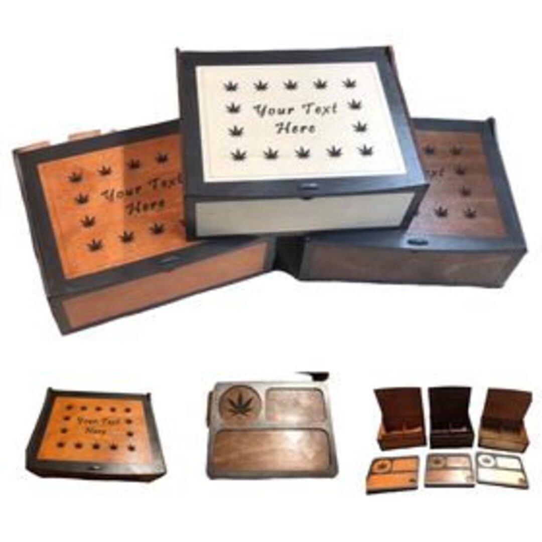 Personalised Smokers Box With Rolling Tray Leaf Frame Design - Etsy