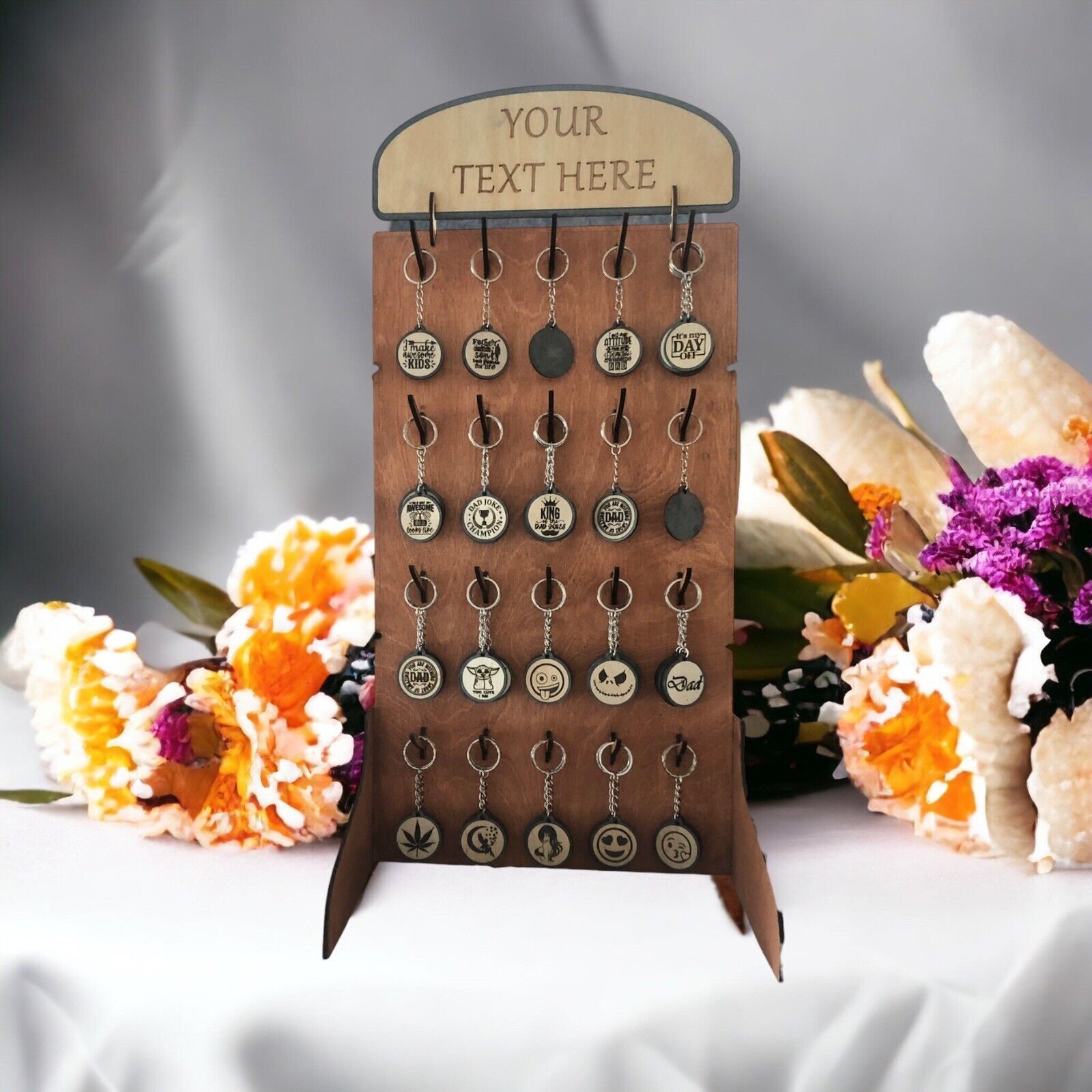 Keyring Display Stand. Medium Oak Finish. Large Personalised Point of ...