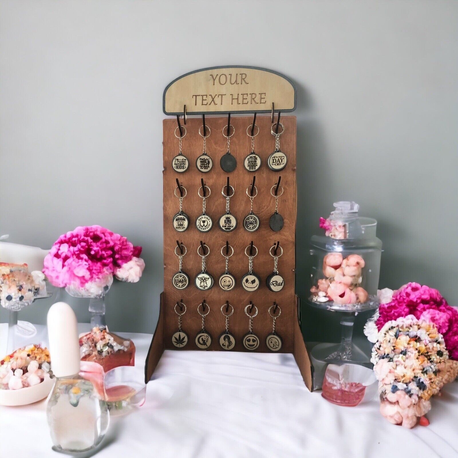 Keyring Display Stand. Medium Oak Finish. Large Personalised Point of ...