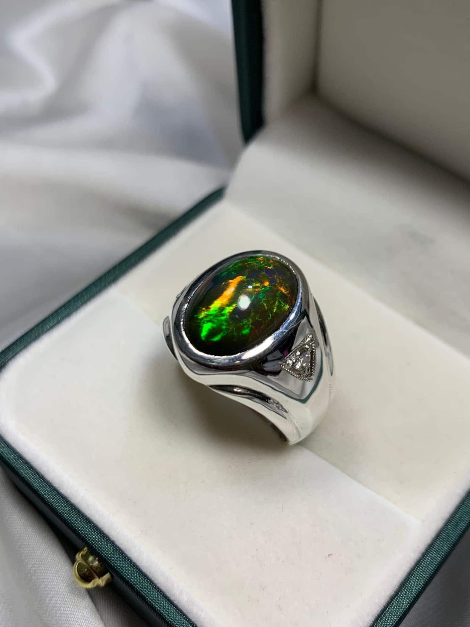 Luxury Black Opal Men's Ring, 925 Sterling Silver Ring, Natural Black ...
