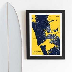 Surf Map of Auckland New Zealand Surf Spots Gift for Surfers Wall Decor ...