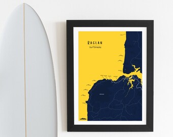 Surf Map of Auckland New Zealand Surf Spots Gift for Surfers Wall Decor ...