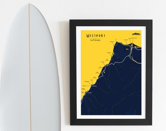 Surf Map of Auckland New Zealand Surf Spots Gift for Surfers Wall Decor ...