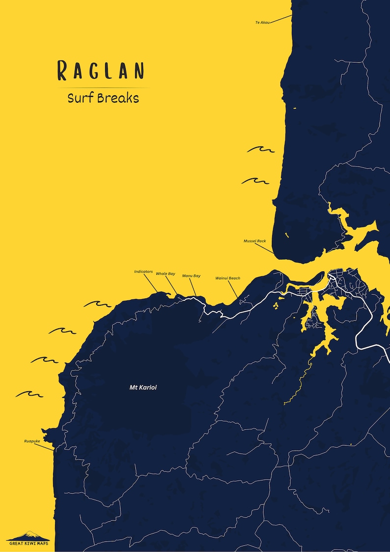 Raglan Surf Map New Zealand SVG, PNG, JPG and Pdf Download - Etsy