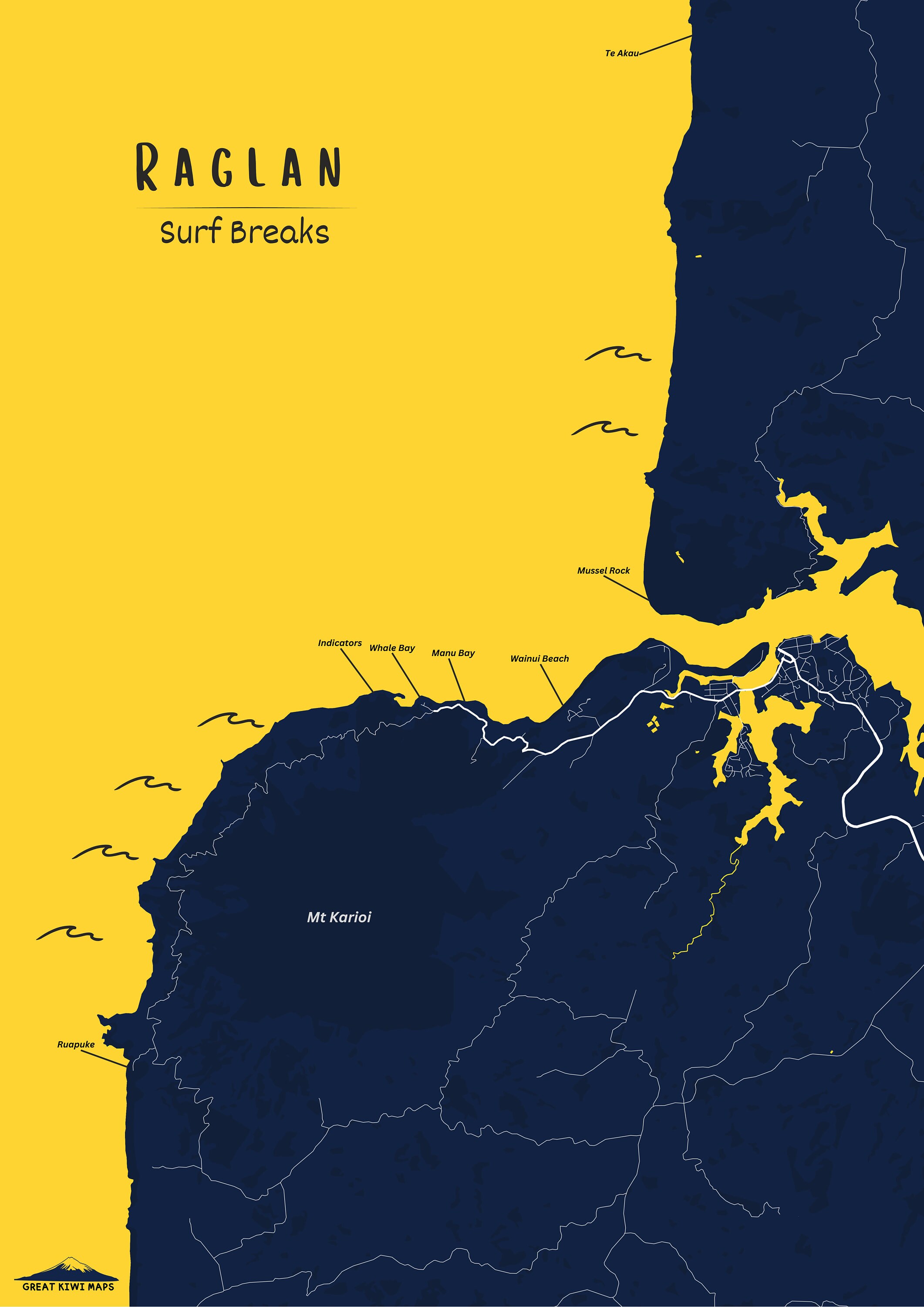 Raglan Surf Map New Zealand SVG, PNG, JPG and Pdf Download - Etsy
