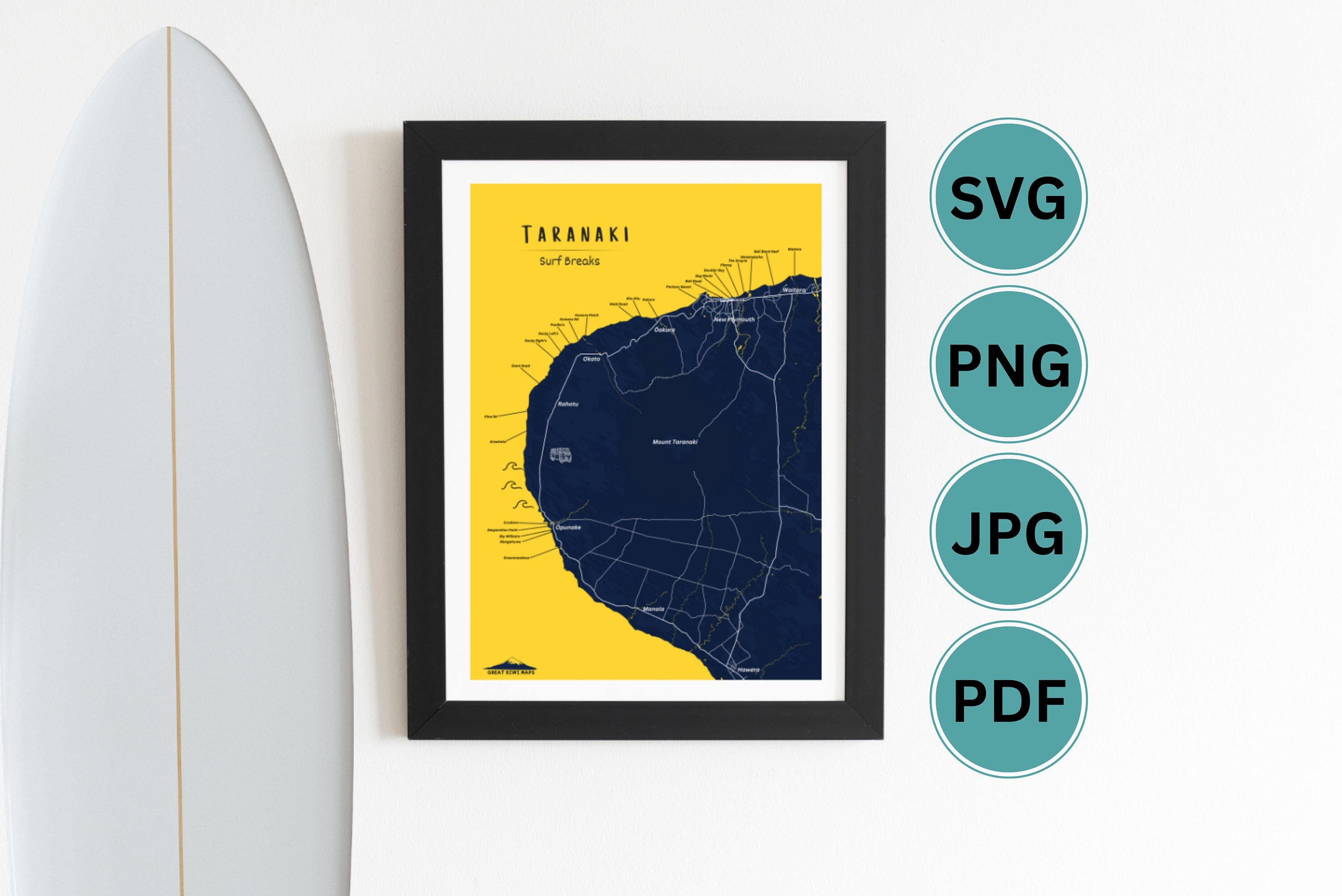 Taranaki Surf Map New Zealand SVG, PNG, JPG and Pdf Download - Etsy