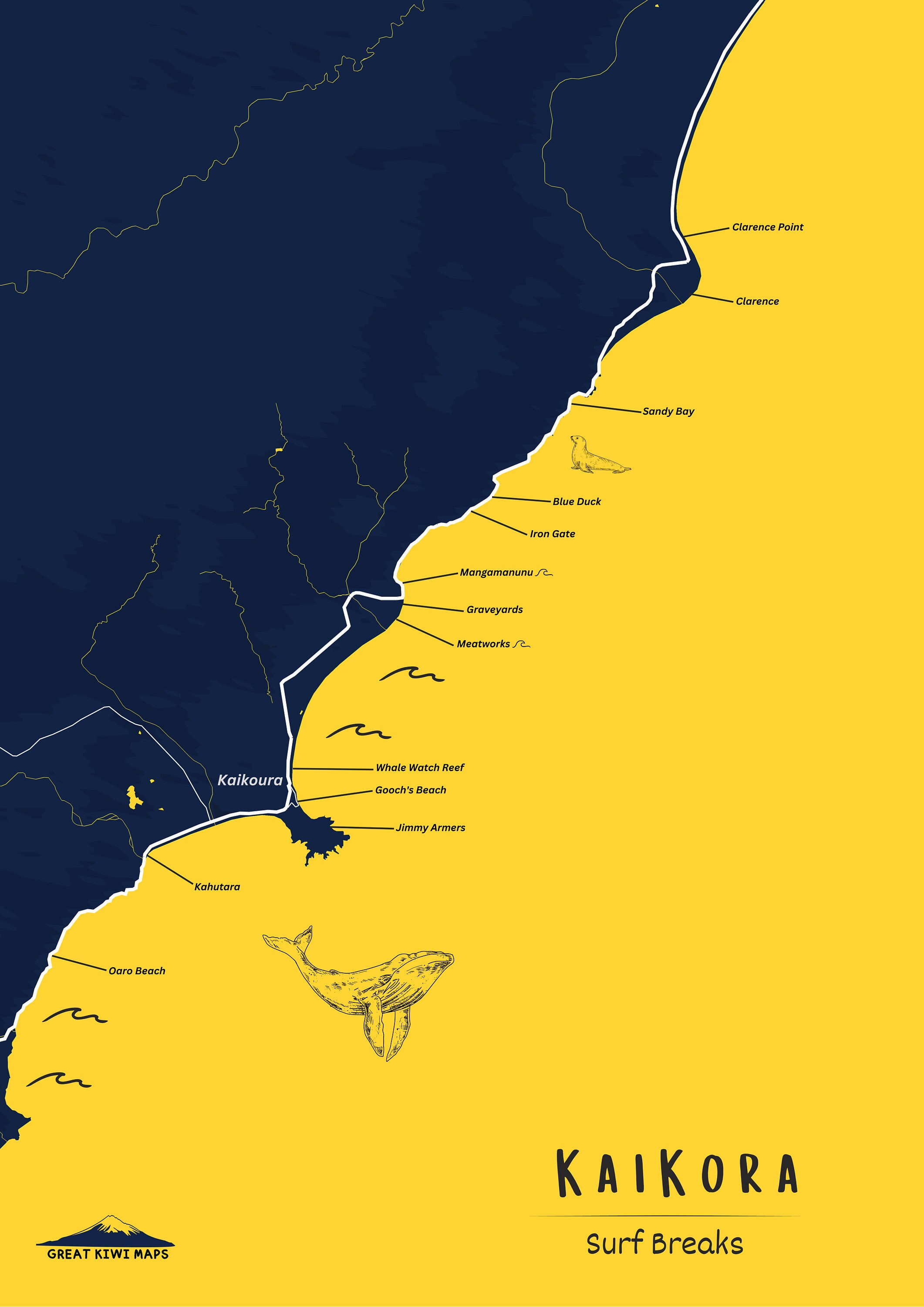 Kaikora Surf Map New Zealand SVG PNG JPG and Pdf - Etsy Australia