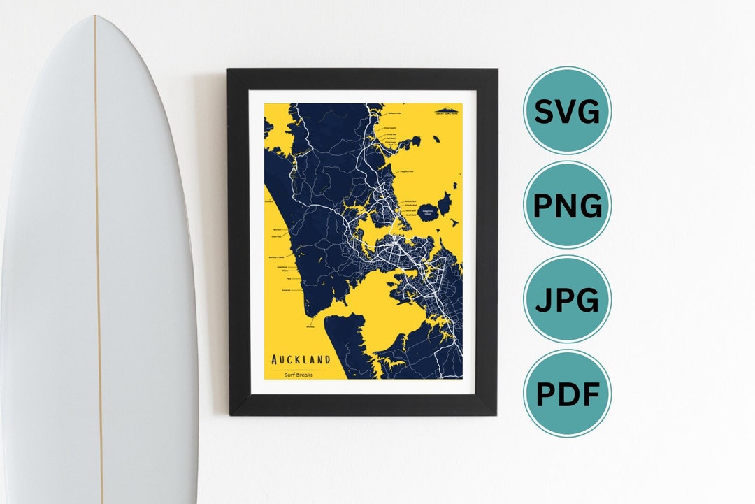 Auckland Surf Map New Zealand SVG, PNG, JPG and Pdf Download - Etsy