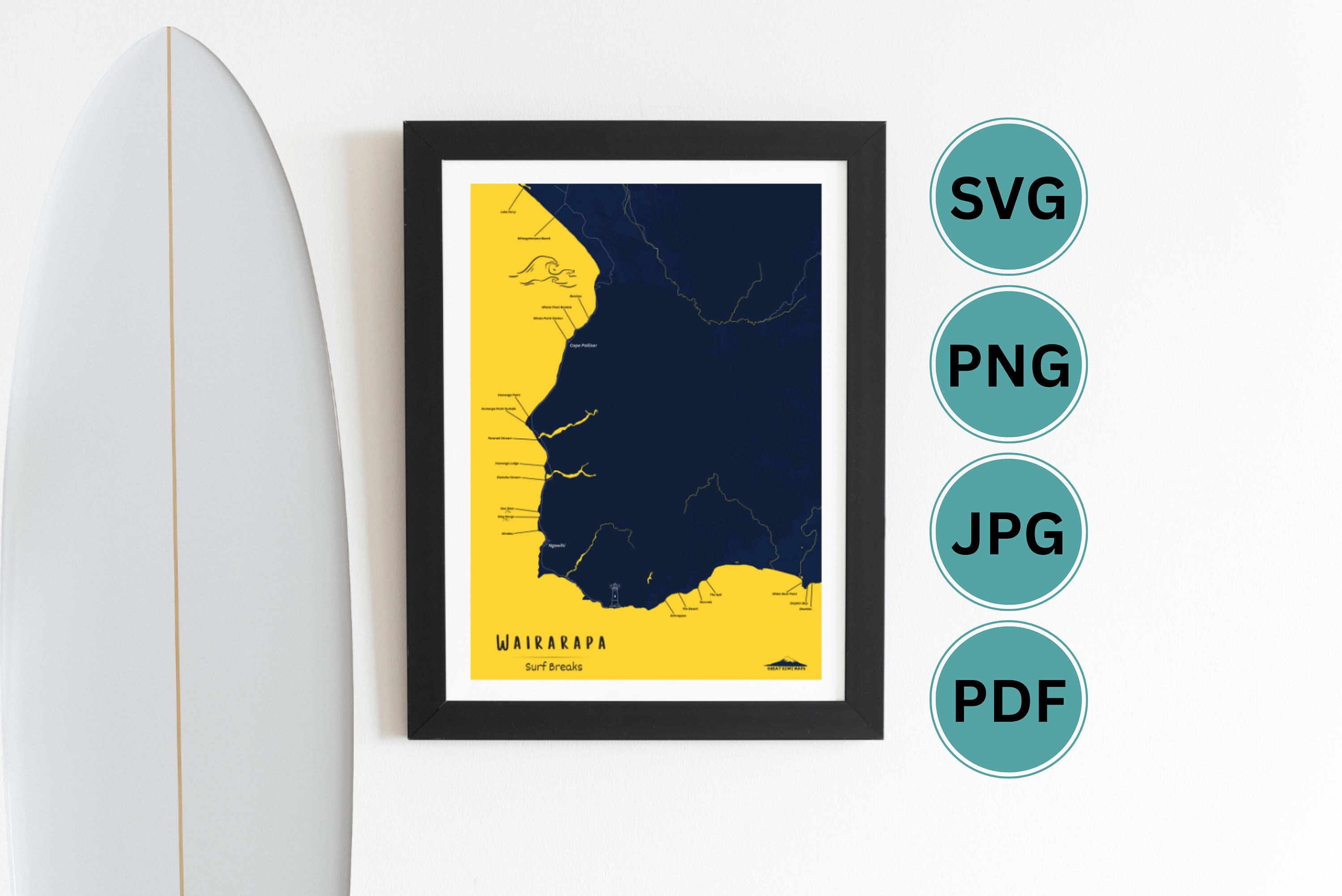 Wairarapa Surf Map New Zealand SVG, PNG, JPG and Pdf Download - Etsy