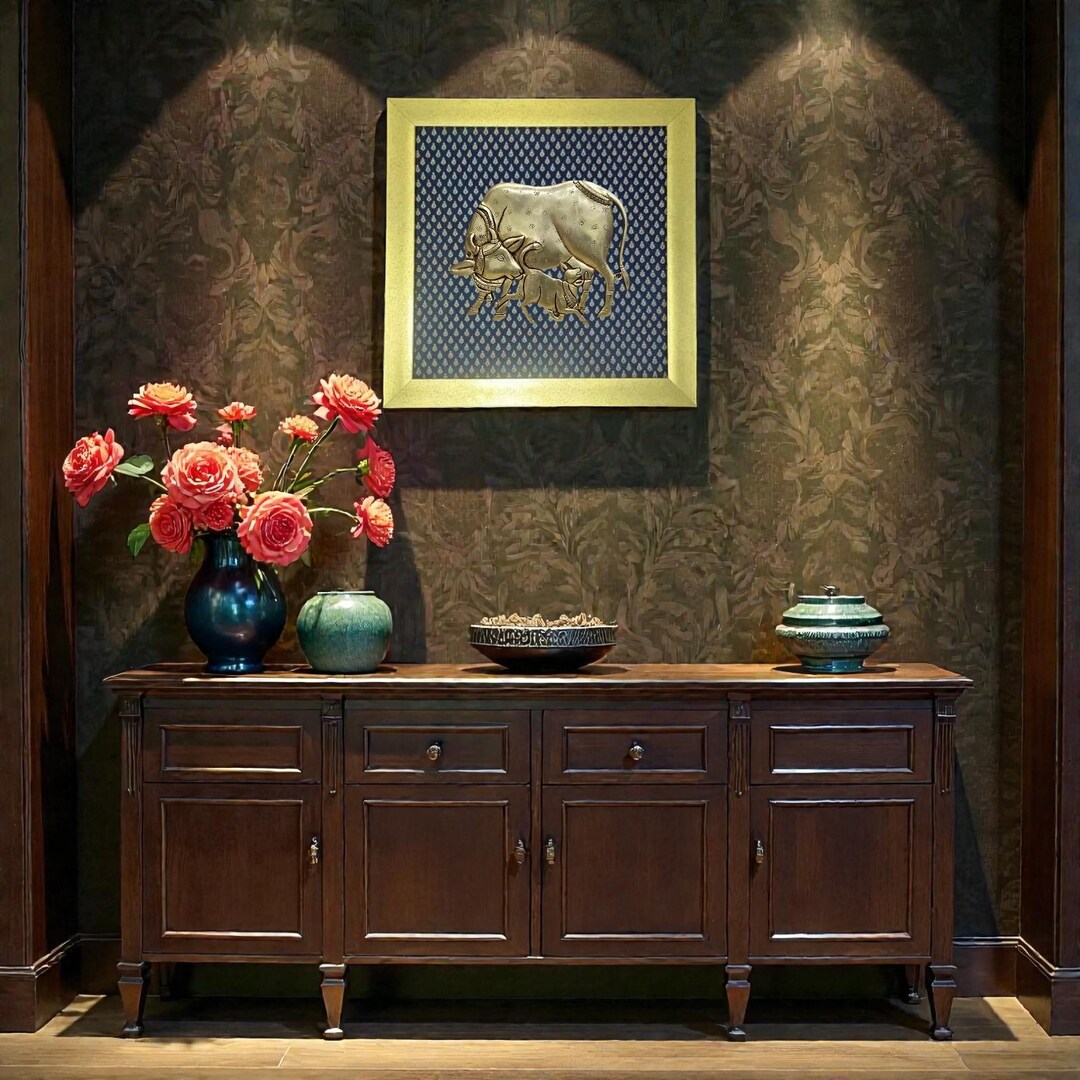 Brass Cow & Calf Wall Frame – Timeless Symbol of Nurture and Blessings ...