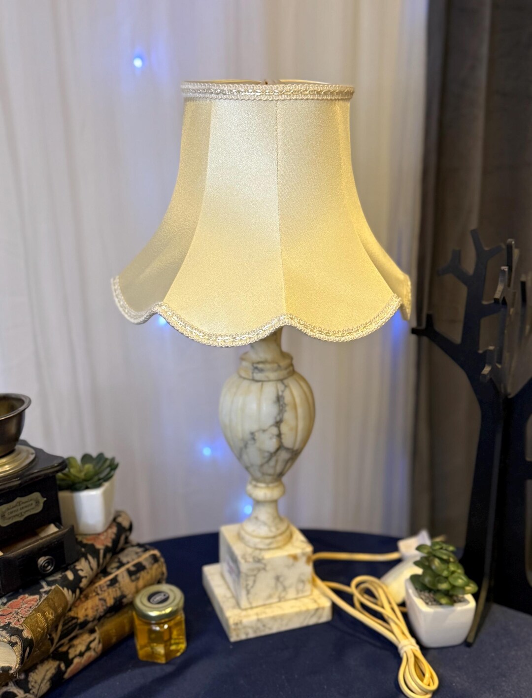 Vintage Marble Table Lamp With Fabric Shade H- 49 Cm (19,29") – Elegant ...