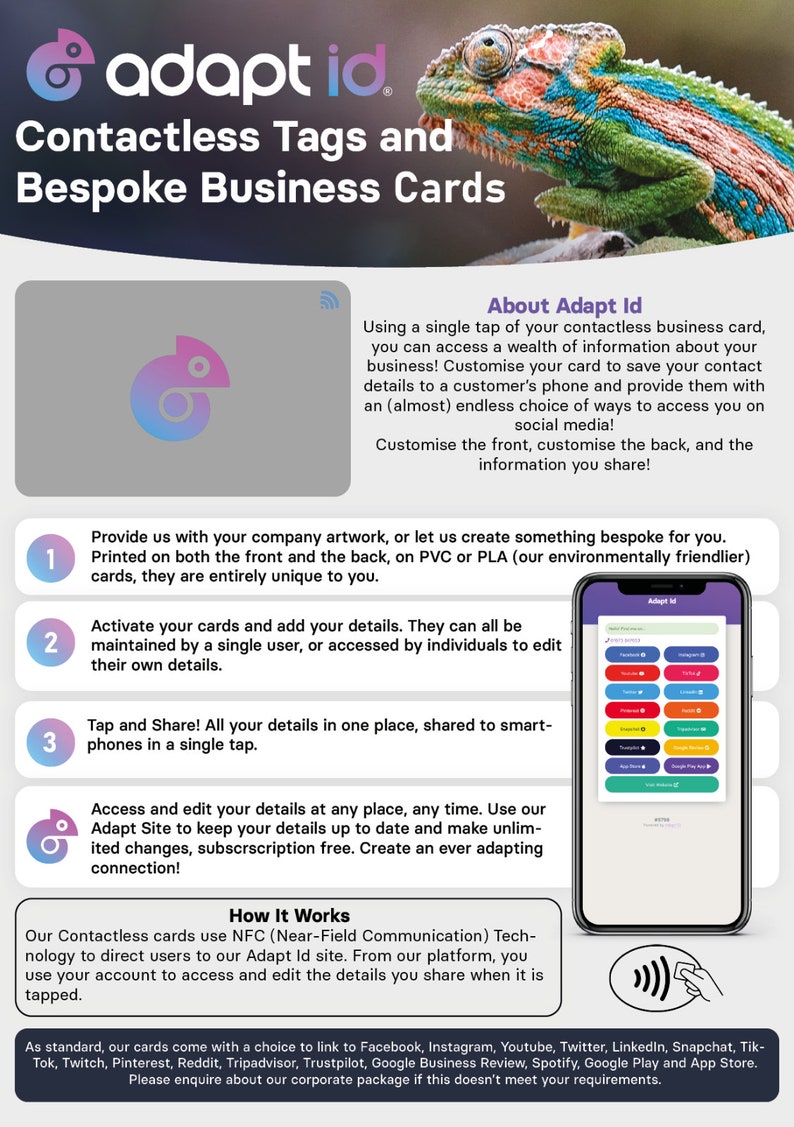 Adapt ID Digital Contactless Social Media Card NFC & QR - Etsy