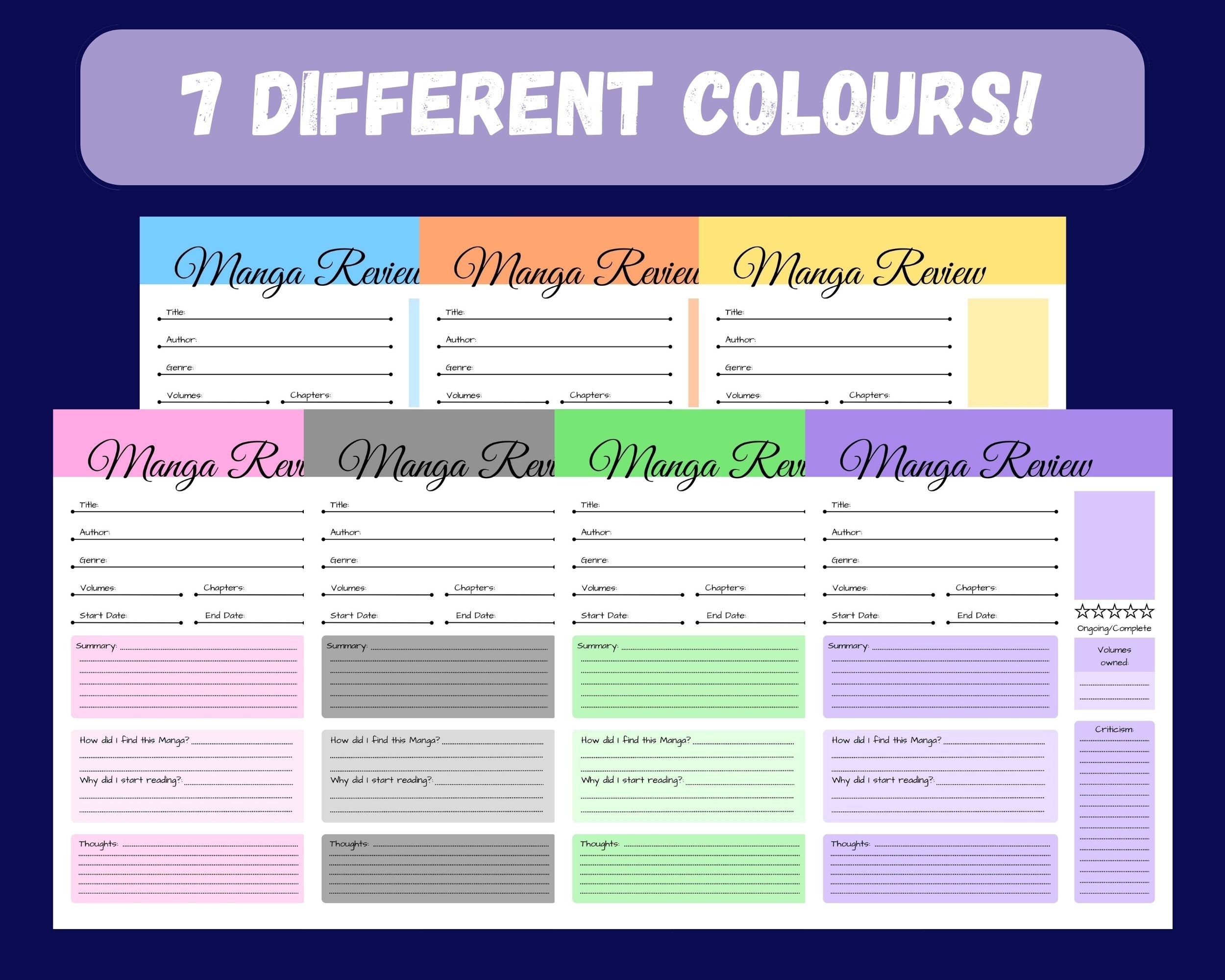 Printable Manga Review Kit, Manga Tracker, Anime Log. - Etsy