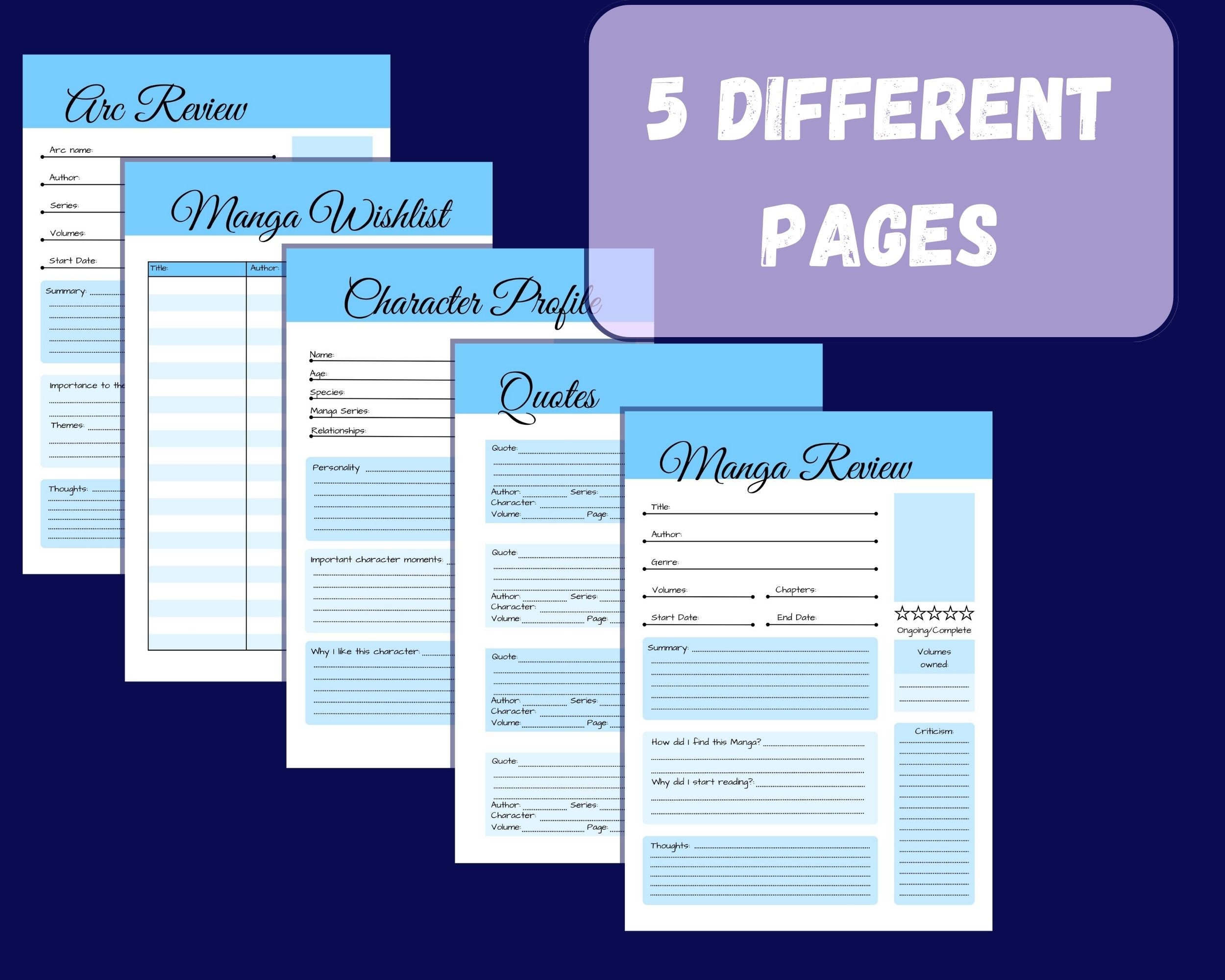 Printable Manga Review Kit, Manga Tracker, Anime Log. - Etsy