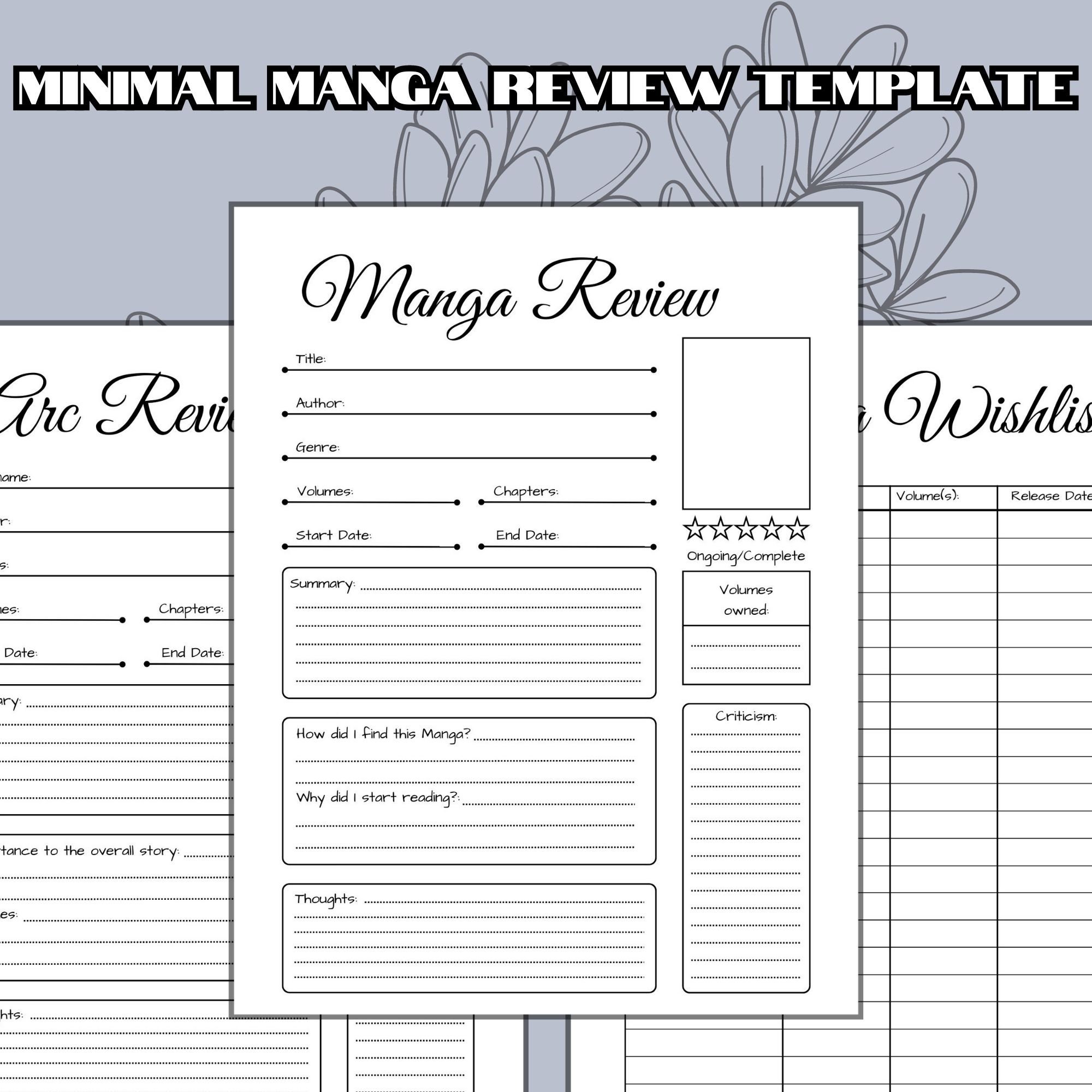 Printable Manga Review Template, Manga-tracker, Minimal Anime Diary ...