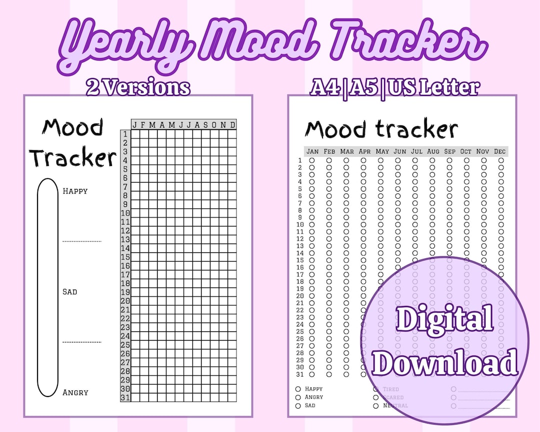 Yearly Mood Tracker, Year in Pixels, Mood Tracker for Customisation ...