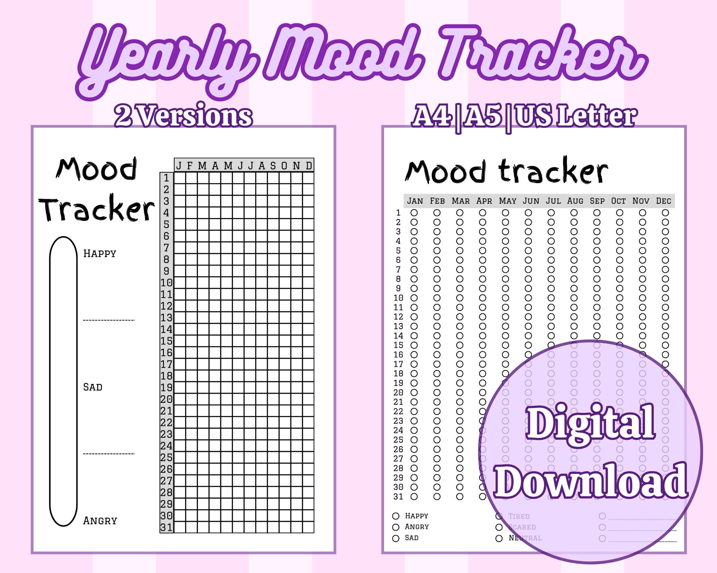 Yearly Mood Tracker, Year in Pixels, Mood Tracker for Customisation ...