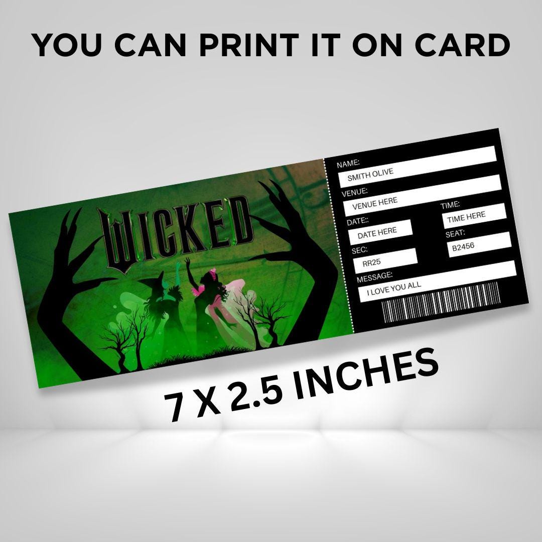 Printable Wicked Broadway Surprise Ticket, Editable Canva Template ...