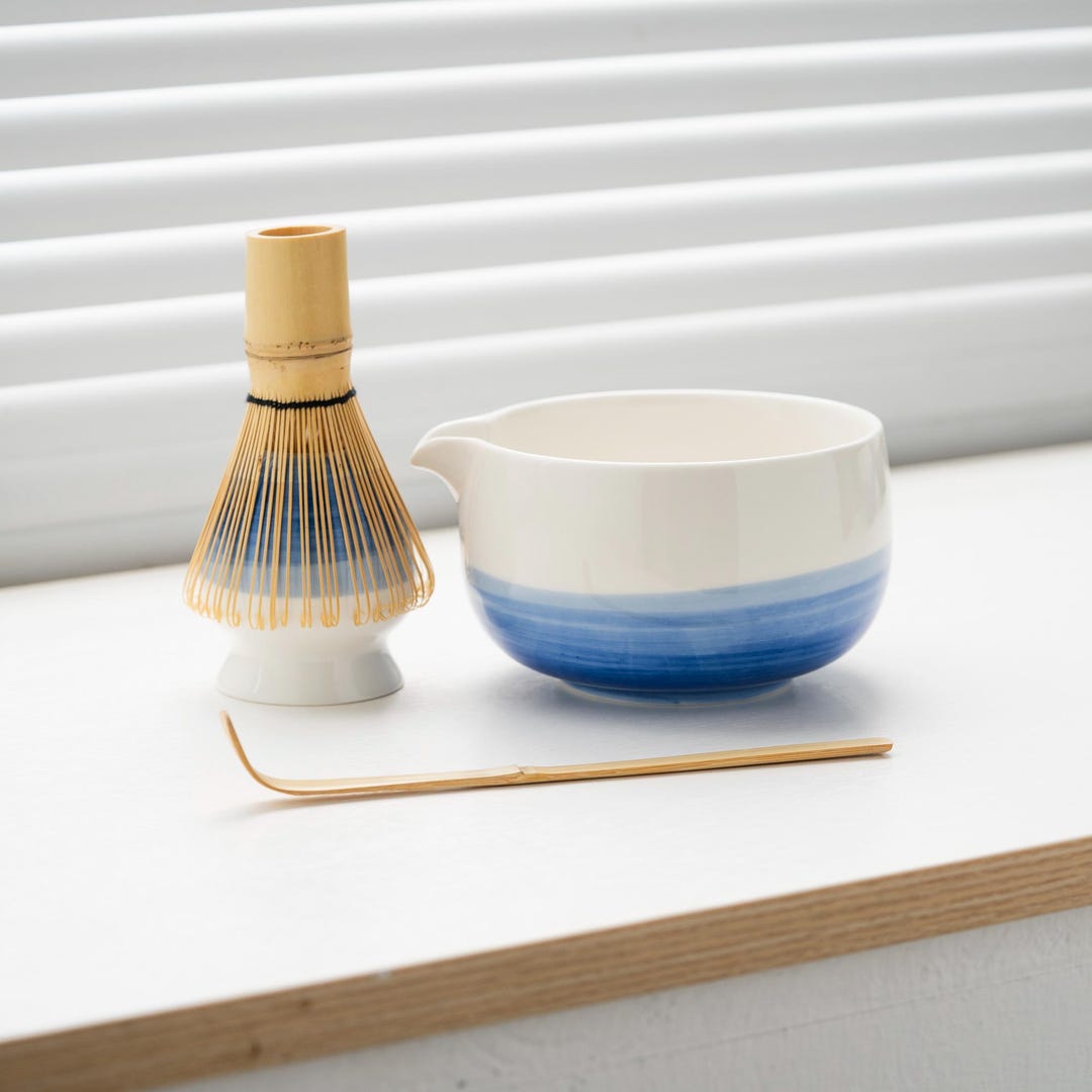 Handcrafted Ceramic Matcha Bowl Set With Spout Bamboo Whisk and Chasen ...