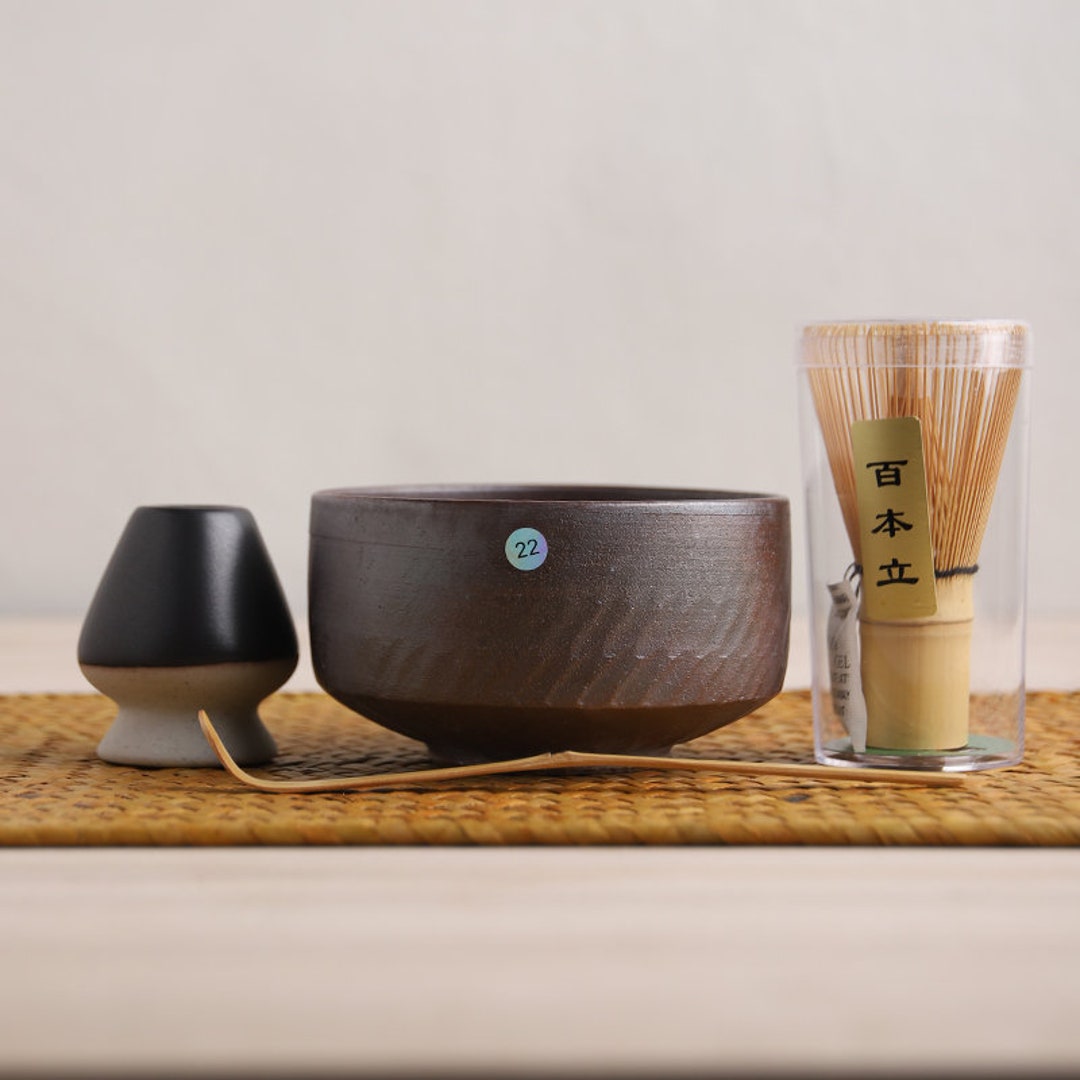 Firewood Ceramic Chawan With Bamboo Whisk and Chasen Holder 450ml - Etsy