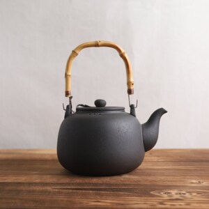 Volcanic Stone Ceramic Tea Kettle With Overhead Bamboo Handle - Etsy