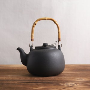 Volcanic Stone Ceramic Tea Kettle With Overhead Bamboo Handle - Etsy