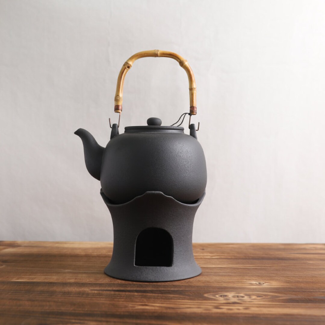 Volcanic Stone Ceramic Tea Kettle With Overhead Bamboo Handle - Etsy