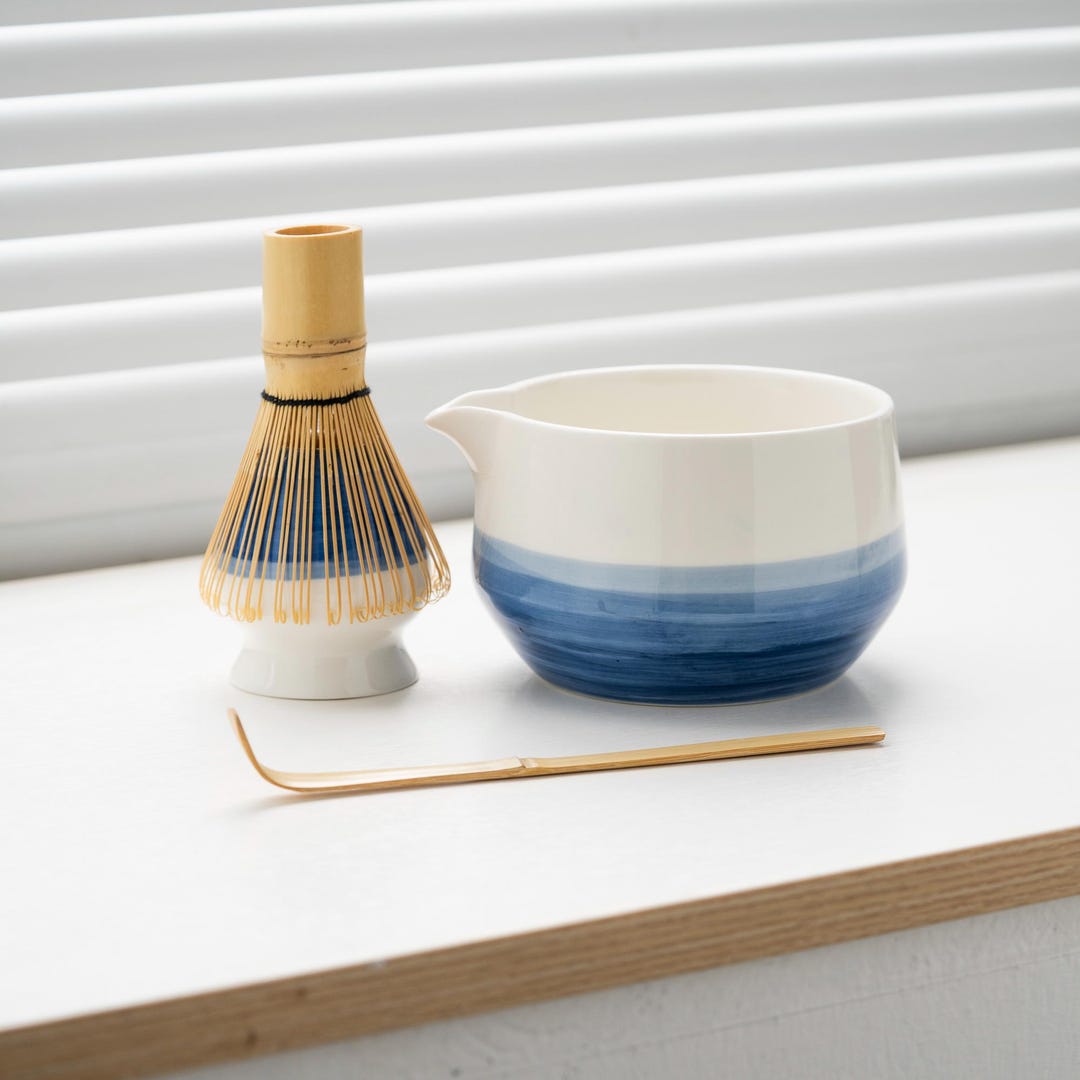 Handcrafted Ceramic Matcha Bowl Set With Spout Bamboo Whisk and Chasen ...