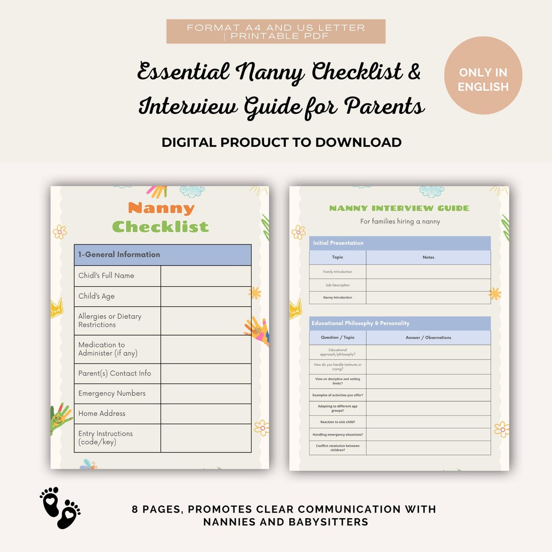 Nanny Checklist & Interview Guide | Printable Babysitter Checklist ...