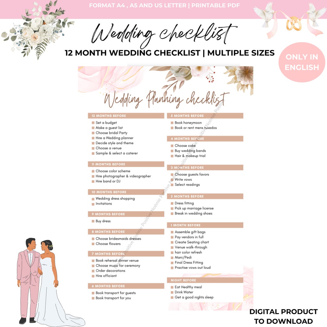 Wedding Checklist 12 Months Planner Plan To-do-list Program Wedding ...