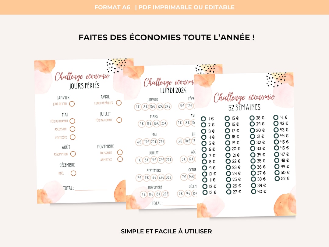 Challenge économie, défis épargne en français, défi des jours fériés ...