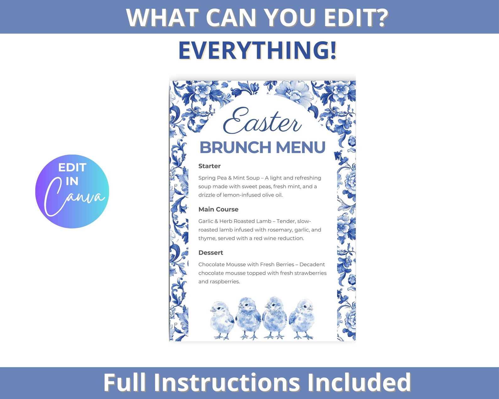 Easter Brunch Menu Template, Printable Easter Menu, Spring Lunch Menu ...