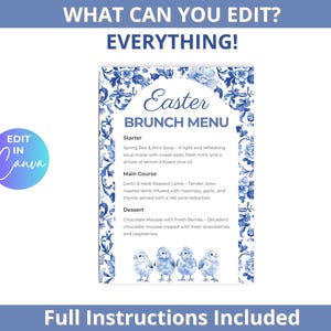 Easter Brunch Menu Template, Printable Easter Menu, Spring Lunch Menu, Easter Dinner Menu Card ...